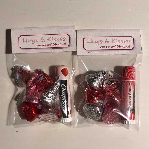 Valentine Bag Toppers, Hugs and Kisses, DIY Treat Bag Editable Labels ...