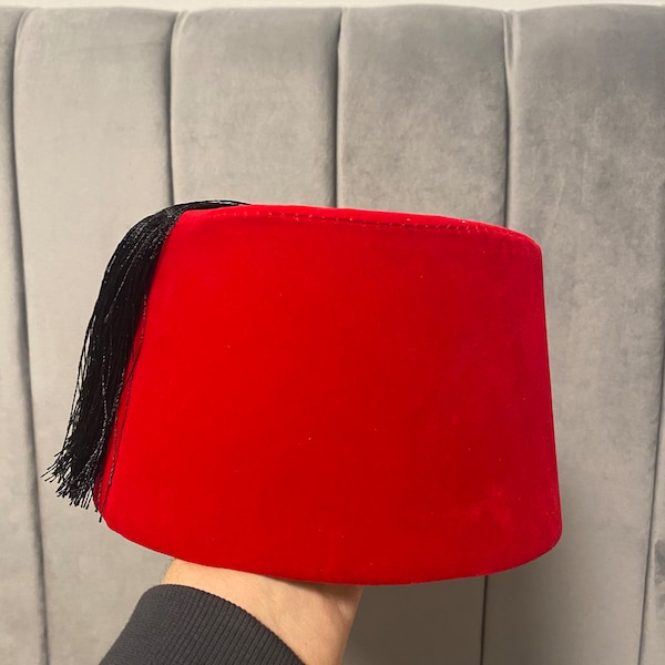 Red Velvet Fez Hat Genuine Egyptian Tarboosh With Black Tassel Hats ...