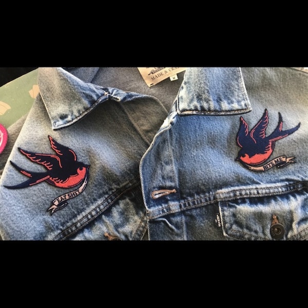 Bite Me Bird Iron on Patch // Round Patch // Swallow Patches// Iron on ...
