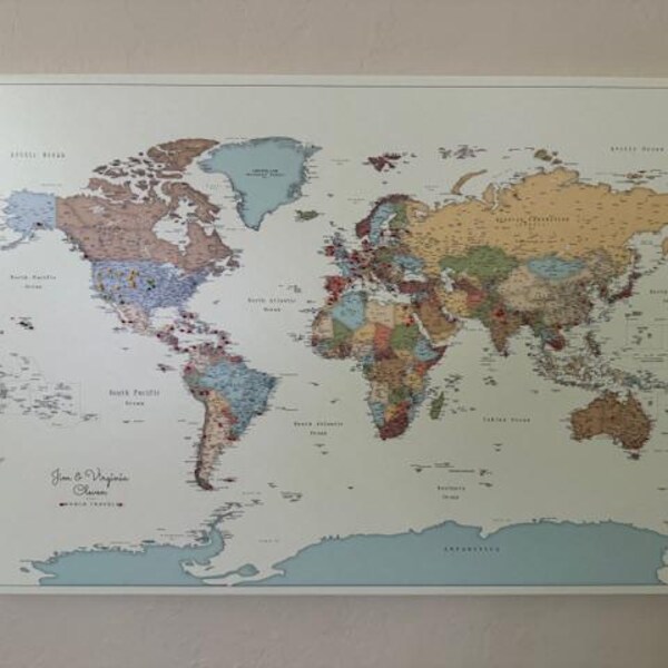 Push Pin World Map Wall Art, Large Places Visited Pin Board to Mark ...