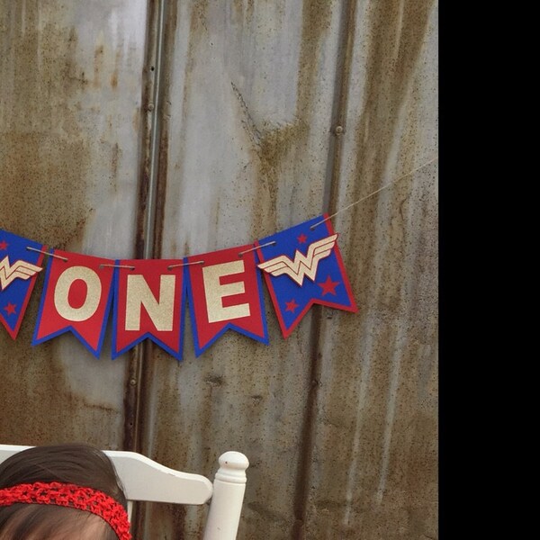Wonder Woman Age Banner, One Banner, One Highchair Banner, Super Hero ...