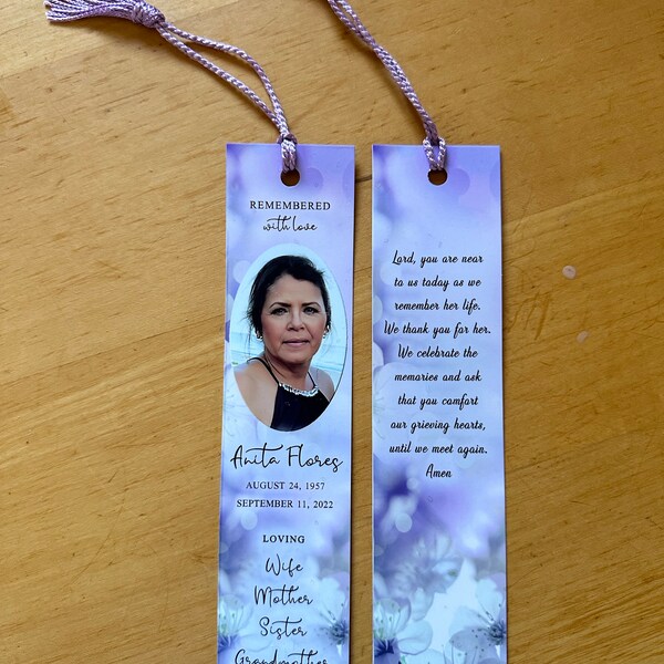 Personalized Memorial Bookmarks, Funeral Favors, Custom Bookmark #MPB1 ...