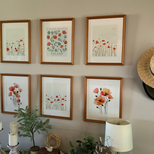 Poppy Art Print Set, Minimalist Wall Art, Set of 3 Prints, Living Room ...
