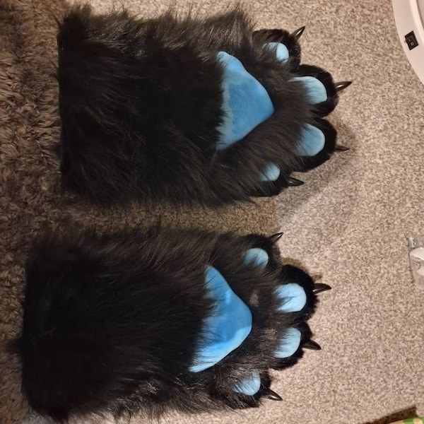 Black Puppy Paws With Red Meat Pad, Furry Gloves, Tiger Paws, Fox Paws ...