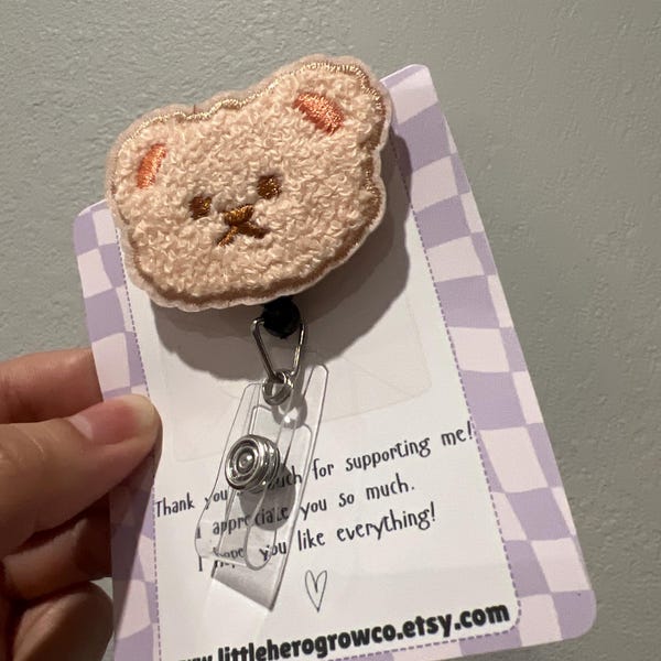Fuzzy Bear Badge Reel, Retractable Badge Holder, Nurse Badge Reel ...