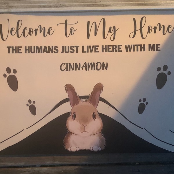 Welcome to the Rabbit House Doormat, Bunny Welcome Doormat ...