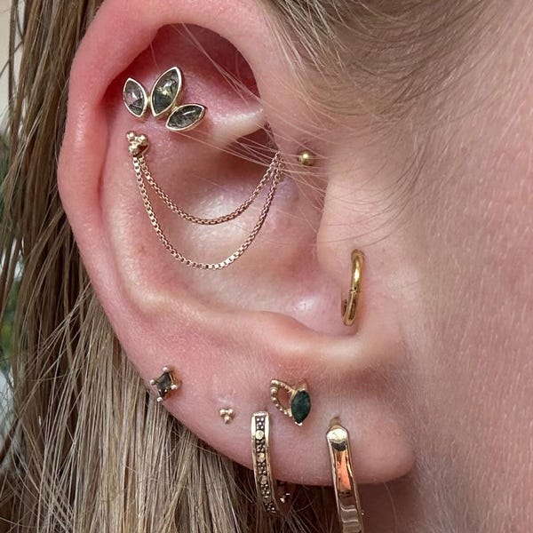 14K Solid Gold Sun Flower Dangling Cartilage Earring/threadless Push ...