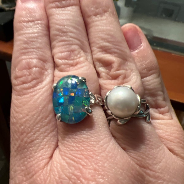 GENUINE Australian Opal Ring,mosaic Opal Ring,sterling Silver,opal Jewelry,birthstone,gift for ...