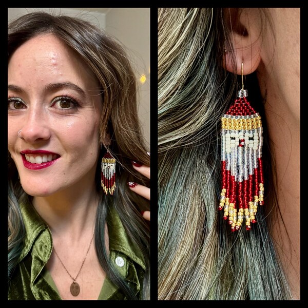 Handwoven Cream, Celadon, and Maroon Fringe Earrings - Etsy