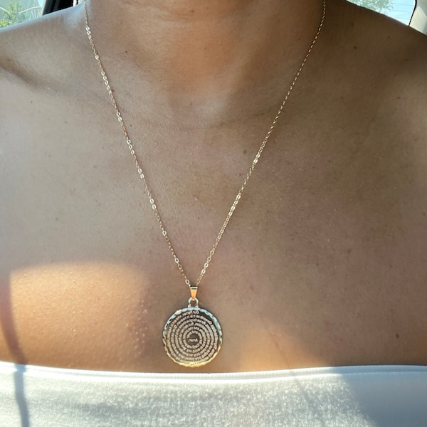 Large Gold Medallion Script Pendant Necklace, Father Prayer Pendant ...