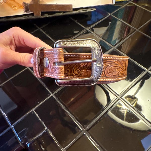 Men's Western Full Grain Genuine Leather Belt Embossed Belt 1.5" Thick ...