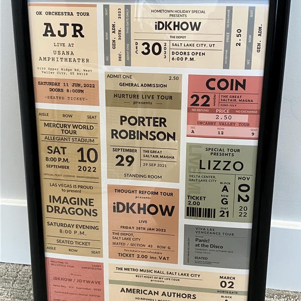 Digital Custom Concert Ticket Poster, Set of 3 Personalized Retro ...