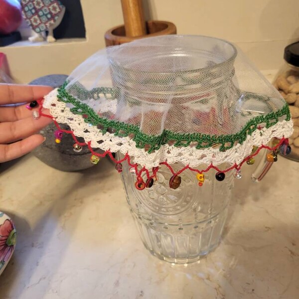 Crochet Pitcher Cover With Glass Beads Orange-green-red Kitsch- Mexico ...