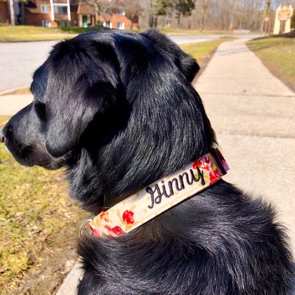 Dog Collar, Embroidered Dog Collar, Personalized Dog Collar, Floral Dog ...