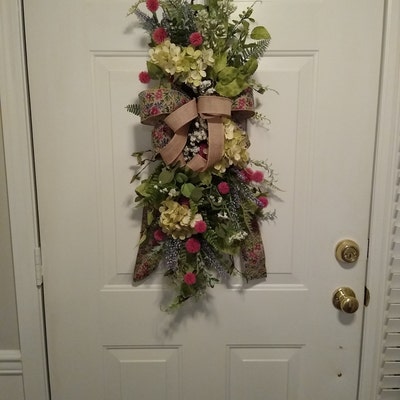 Everyday Hydrangea Swag Wreath for Front Door, Hydrangea Twig Swag ...