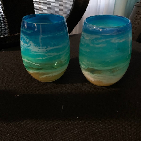 Beach Glassware, Beach Wine Glasses, Beach Drinkware, Beach Lover Gift ...