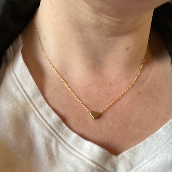 Tiny Gold Cursive Letter and Heart Necklace..gold Sweetheart Necklace ...