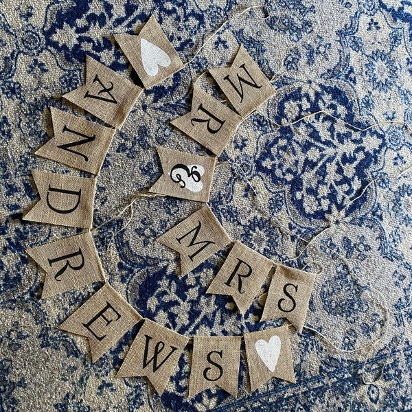 MR and MRS WEDDING Burlap Banner, Rustic Style Banner, Personalized ...