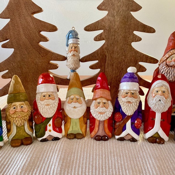 Wood Carving Santa Claus Sculpture - Hand Carved Simple Santa Ornament ...