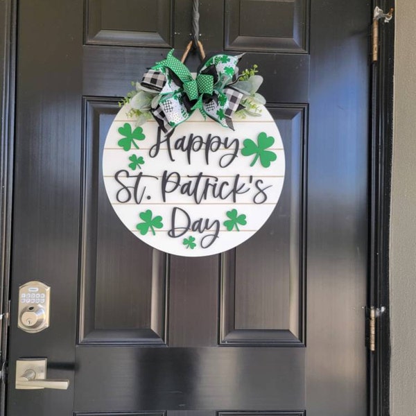Front Door Decor, Happy St. Patrick’s Day Door Hanger, Clover Wreath ...