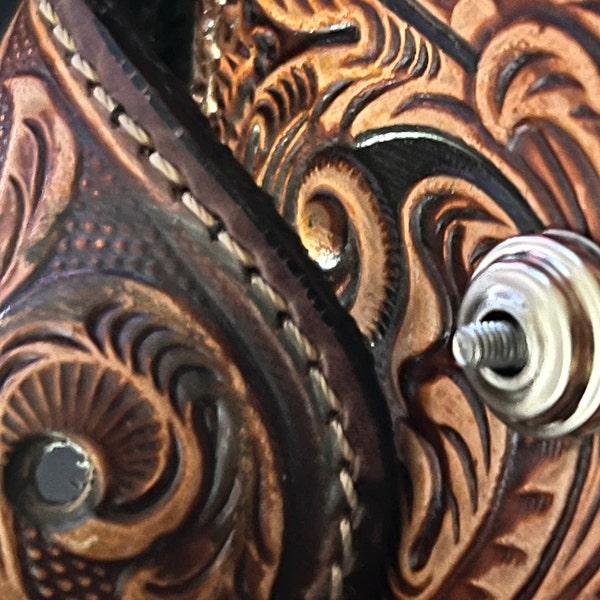 Carved Leather Biker Wallet Chain Eagle Carved Wallet Bifold Western ...