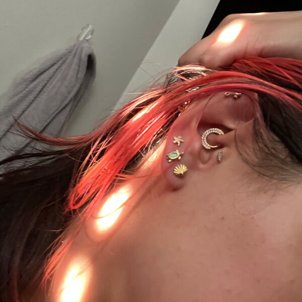 10k Solid Gold Small Dainty Studs Earrings Star Moon Planet Saturn ...