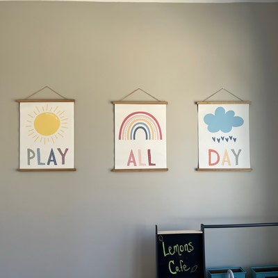 Play All Day Printable Set of 3, Lets Play Sign, Nursery Wall Art ...