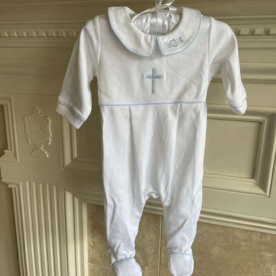 Luke Baptism Outfit-white W Blue Trim-baby Boy Baptism Outfit-baby Boy ...