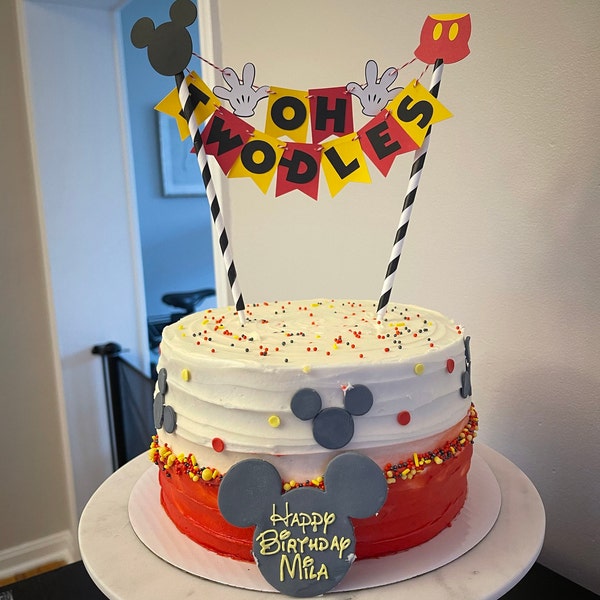 Mickey Mouse Birthday Age Cake Bunting Topper - Oh Two-dles Smash Cake ...