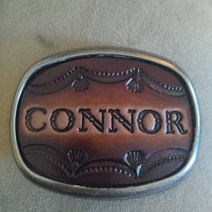 Large Custom Tooled Leather Belt Buckle, MADE to ORDER, Names or ...