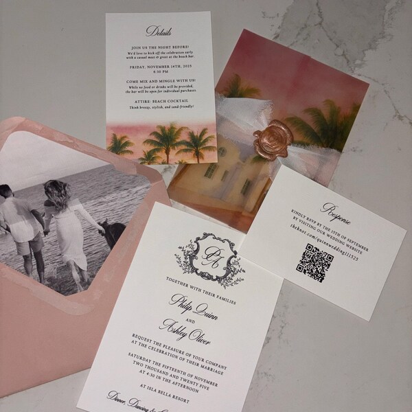 Deckled Edge Floral Wedding Invitation Suite | Wax Seal Wedding ...