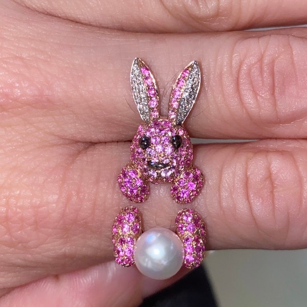 18k Bunny Rabbit Ring, Wrap Around, Animal, Pink Sapphire, Ruby, South ...