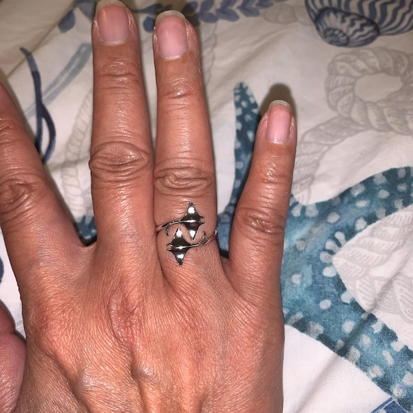 Two Manta Ray Ring / 925 Sterling Silver Manta Ring / Adjustable Wrap ...