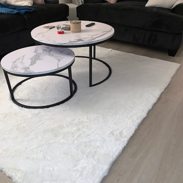 5ft Soft Faux Fur Rabbit Rectangle Round Area Rug Living Room Decor ...