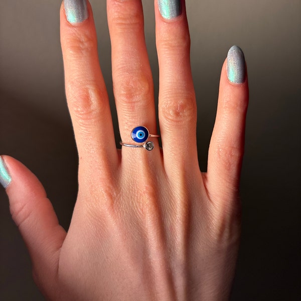 PERIMADE Evil Eye Nazar Bypass Ring • Turkish Blue Eye Stacking Ring ...