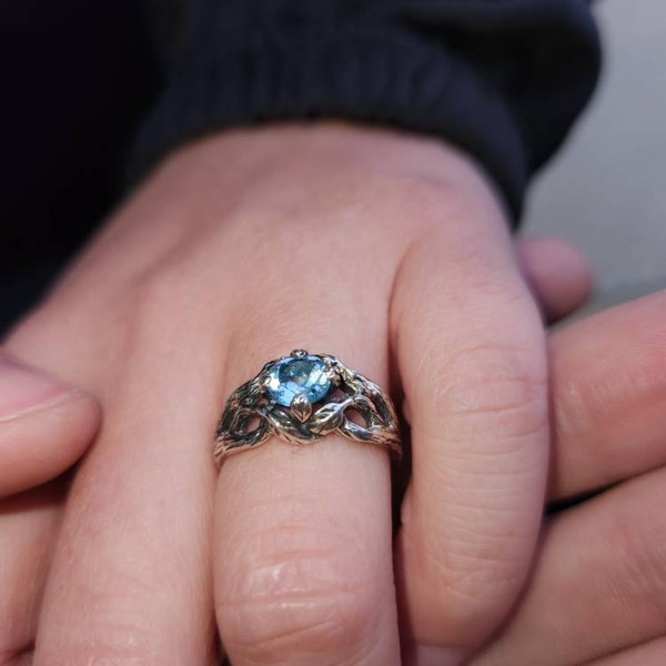Elven Peridot Wedding Ring, Elven Engagement Ring, Dark Elven Silver ...