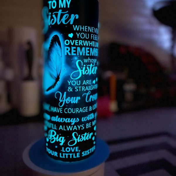Butterfly Sister 20oz Skinny Tumbler PNG, Glowing Blue Butterfly Moon ...