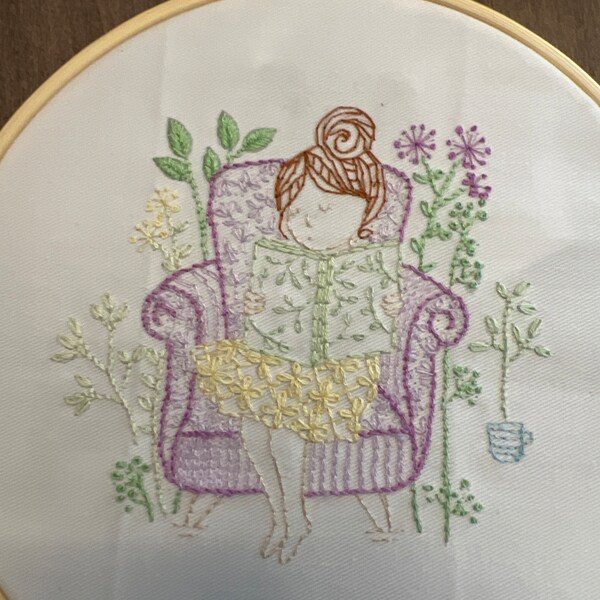 Reading Time - Modern Hand Embroidery, Embroidery Kit, Wall Decor, Hand ...