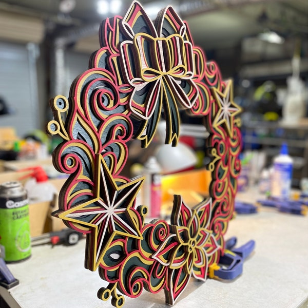 Christmas Wreath 3D Zentangle Svg Files, Multilayer Panel for Laser ...