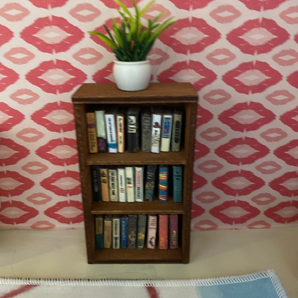 Miniature Wooden Bookcase for Dollhouses, 1:12 Scale, Miniature Book ...