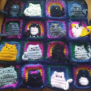 Many Cats Square ENGLISH Crochet Pattern PDF Granny Square Afghan Block ...