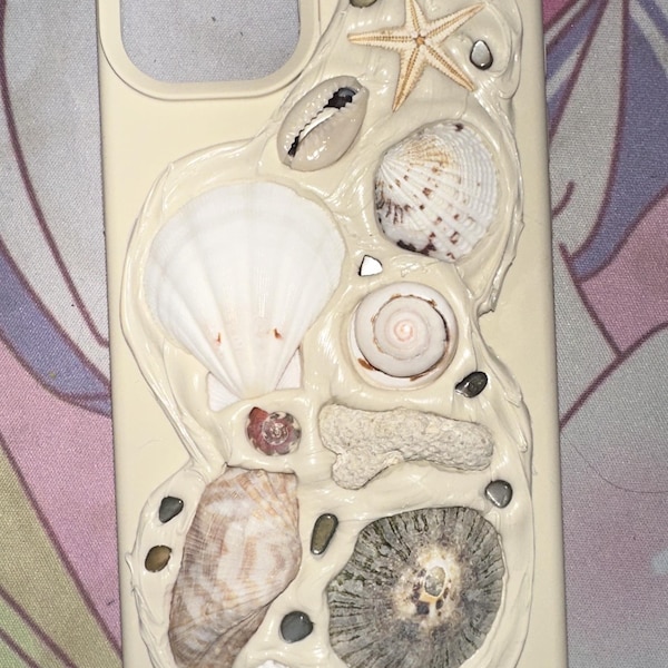 Handmade Sea Shell iPhone Case / Beige White Clear Black / Bespoke Seashell Cell Phone Case ...