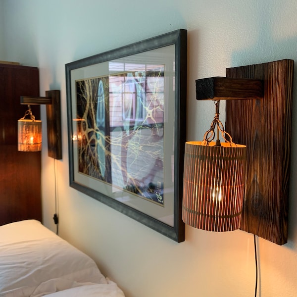 Wall Wood Light, Wood Wall Bedside Reading Sconce, Wood Wall Lamp ...