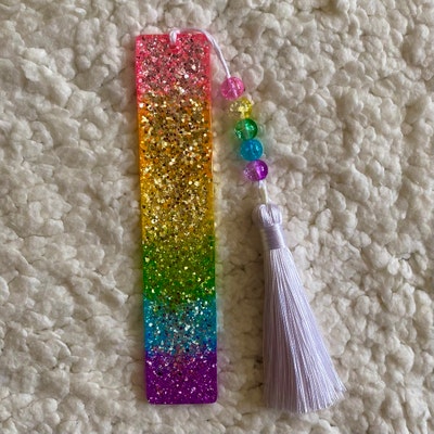 Pastel Rainbow Glitter Gradient Bookmark With Bead Tassel Colorful ...