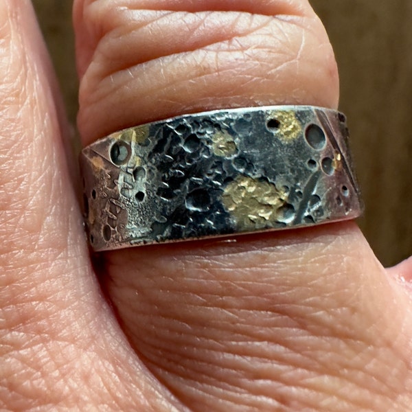 8MM 24K Gold Keum Boo Celestial Ring, Silver&gold Rustic Ring, Unisex ...