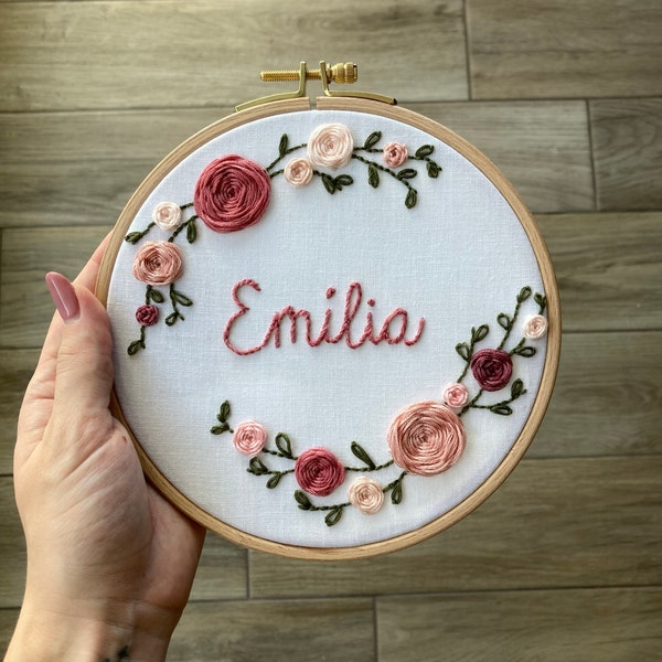 Floral Name Hoop Pattern | Embroidery Hoop Art PDF Pattern | Digital ...