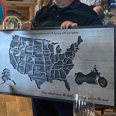 Motorcycle Road Trip Map, Push Pin Map, US Map to Track Travels, Bikers ...