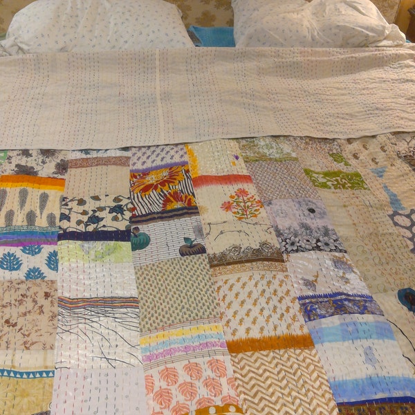 Bohemian Patchwork Quilt Kantha Quilt Handmade Vintage Quilts Queen Size Bedding Throw Blanket ...