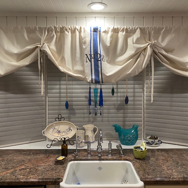 Grain Sack Inspired Farmhouse Valance - Farmhouse Curtains - Feed Sack ...