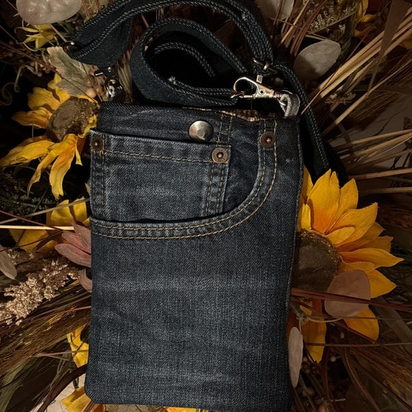 Jeans Front Pocket Crossbody Bag, Denim Cell Phone Purse, Hand Sewn ...
